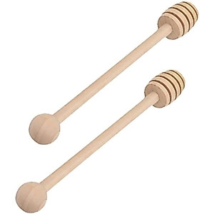 2 Piece Wooden Honey Dipper Mixing Stirrer Honey Drizzler Stick Smooth Honey Drizzle Mixing Wooden Wand Spoon (6.2 inches)