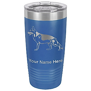 LaserGram 20oz Vacuum Insulated Tumbler Mug, German Shepherd Dog, Personalized Engraving Included (Dark Blue)