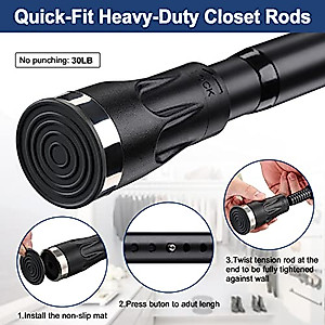 Closet Rod for Hanging Clothes,31 to 46 Inch Adjustable Heavy Duty Matte Black Tension Rod for Wardrobes, Laundry Room, Shoe Cabinets