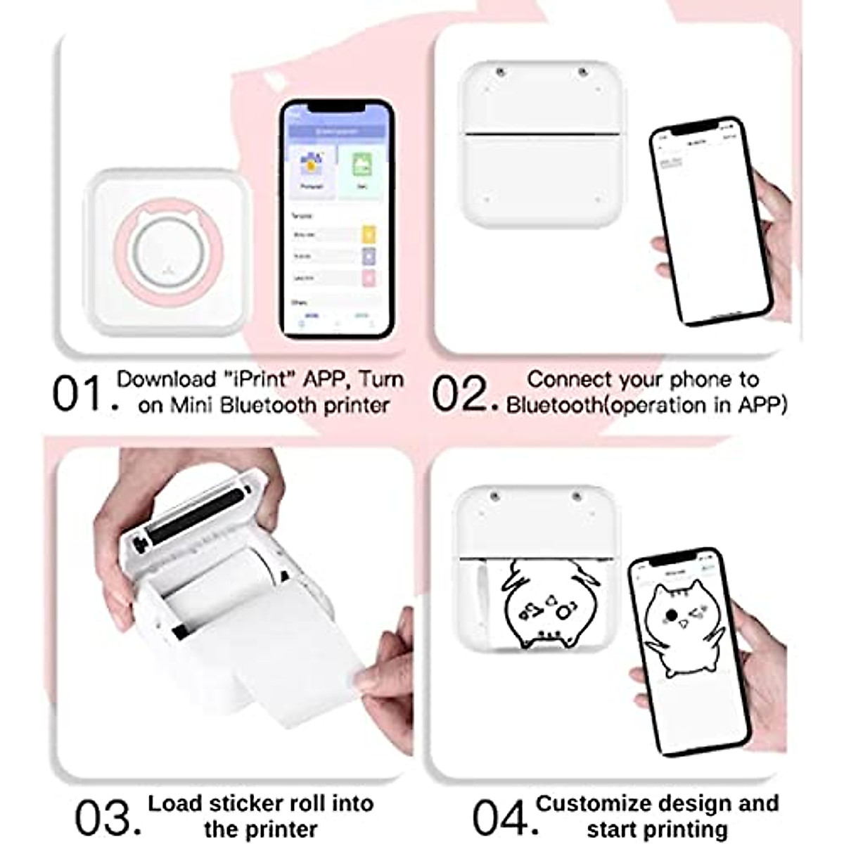 LPSHGK Instaproud - Portable Sticker Printer, Instaproud Portable Sticker Printer, Resin Instant Sticker Printer, Mini Pocket Thermal Printer, Wireless Bluetooth Photo Printer (Pink-B Set)