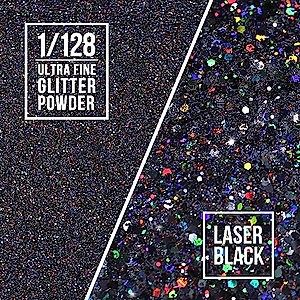 Holographic Ultra Fine Glitter and Chunky Glitter, Teenitor Craft Glitters with 110g Resin Glitter Powder Sequins and 100g Metallic Iridescent Chunky Fine Glitter, Nail Glitter,Laser Black