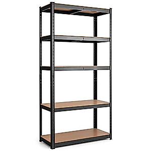 Tangkula Metal Storage Shelves, Heavy Duty Steel 5 Tier Utility Shelves with Adjustable Shelves, Bolt-Free Assembly, High Weight Capacity, Garage Organization Storage Rack, 36"Lx16''Wx72"H (1, Black)