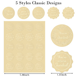 Cindeer 200 Pcs You're Invited Round Embossed Gold Foil Envelope Seals Self Adhesive Invited Foil Sticker for Wedding Invitations Envelopes Greeting Cards Present Decoration