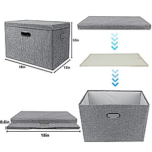 DAYARD Foldable Storage Boxes with Lids Linen Fabric Stackable Storage Bins Organizer Containers Baskets Cube with Cover for Closet Office Nursery, Grey Large (18 x 12 x 12)