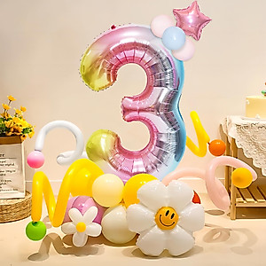 40 Inch Giant Rainbow Number 3 Balloons, Birthday Balloons, Helium Mylar Foil Big Number Balloons for Birthday Party Decorations, Kids' Birthday Anniversary Party Baby Shower Unicorn Parties