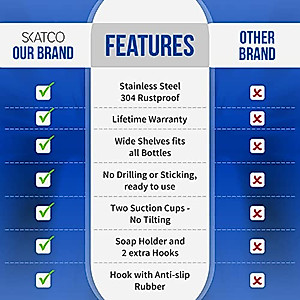 SKATCO Hanging Shower Caddy - 2-Tier Rust-Resistant Stainless Steel Shelves Chrome Rack Organizer Bathroom Basket Storage Holds Shampoo, Conditioner, Soap, Bath Sponge, Razors, Washcloths - BLACK