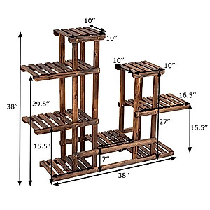 Giantex Flower Rack Wood Plant Stand 7 Wood Shelves 13 Pots Bonsai Display Shelf Indoor Outdoor Yard Garden Patio Balcony Living Room Multifunctional Storage Rack Bookshelf W/Hollow-Out Rack