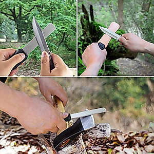 SHARPAL 127N Dual-Grit (Coarse 325 / Extra Fine 1200) Diamond Sharpening Stone with Leather Strop, Tool Sharpener File for Knife, Axe, Lawn Mower Blade, Garden Shears, Chisels