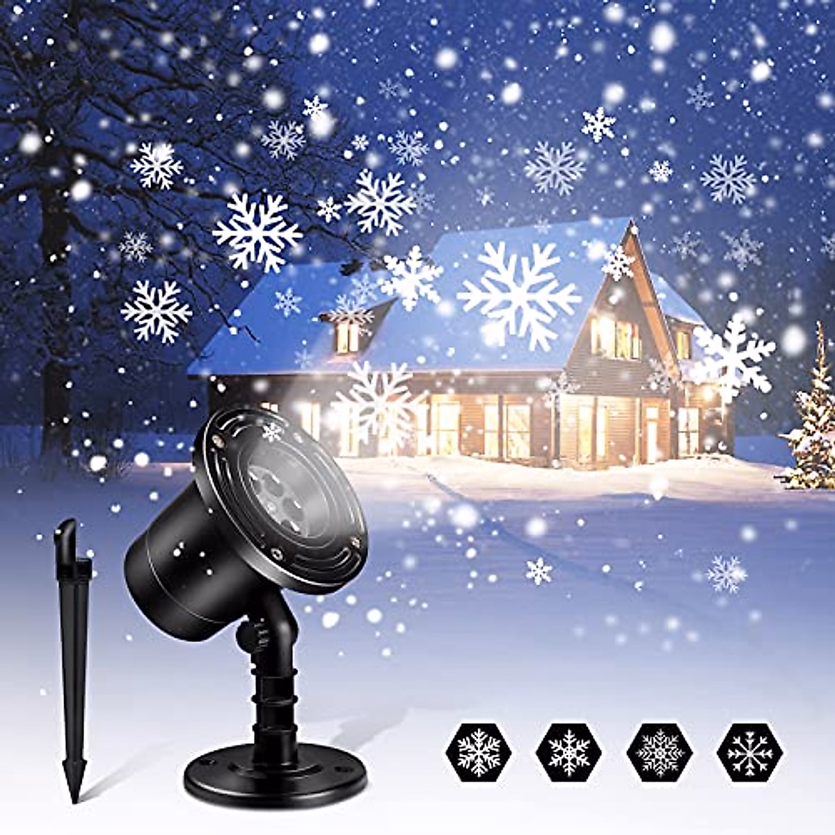 Christmas Snowfall Projector Lights, Upgraded Dynamic Snowflake Projector Lights Indoor, IP65 Waterproof White Snow LED Snowfall Projection Outdoor Lights for Halloween Party Home Garden Decoration