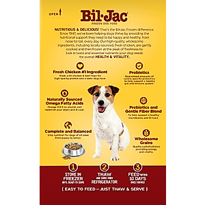 Bil-Jac Frozen Dog Food 5lb (Pack of 4) - Soft Dog Food Small Bites with Real Chicken, Probiotics, Prebiotics, Omega 3-6 for Healthy Complete Meal, Dog Food Topper or Treat