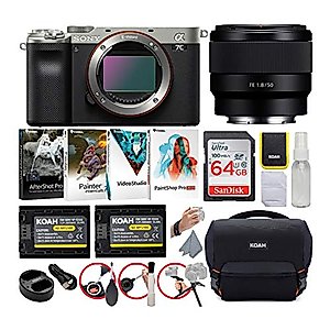 Sony Alpha a7C Full-Frame Compact Mirrorless Camera (Silver) Bundle with FE 50mm f/1.8 Lens (6 Items)