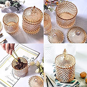 YOUDirect Apothecary Jar, 20 OZ Glass Qtip Holder with Lid, Luxurious Crystal Canister Bathroom Counter Vanity Organizer for Bath Salts/Bombs Cotton Balls/Swabs/Rounds Makeup Sponges (Rose Gold)