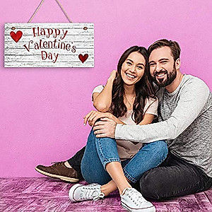Happy Valentine's Day Sign, Red Hearts, Distressed Wood Style Sign, 6" x 12" Sign, Valentine's Day Gift, Holiday Door Sign（E4-WH219）