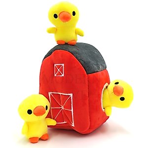 MODERN WAVE - Interactive Squeaky Plush Hide and Seek Squirrel Type Puzzle Toy for Dogs, Medium/Large Size (Farm and Ducks)