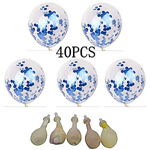 Blue Confetti Balloons 40 pack, 12 inch Transparent Party Balloons with Confetti for Graduation Party Wedding Baby Shower Birthday Carnival Party Decoration Supplies…