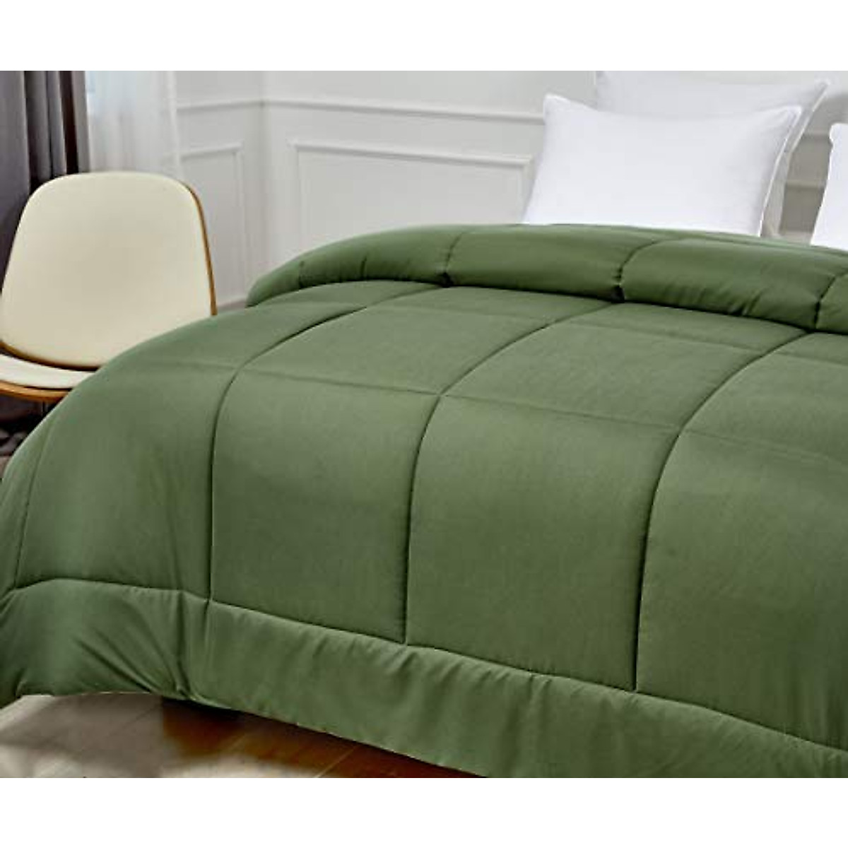 Blue Ridge Home Fashions Two-Tone Reversible Microfiber Down Alternative All Season Comforter-Hypoallergenic Polyester Fill, Twin, Olive/Sage