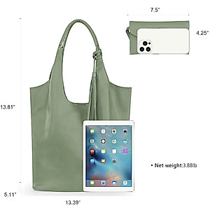 Montana West Hobo Purses and Handbags for Women Vegan Leather Shoulder Bag Top Handle Purse Set 2 pcs with Tassel MWC2-079LGN