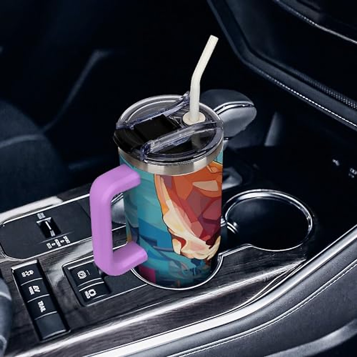 Sphynxs Cat Print 40 Oz Car Cup Stainless Steel Travel Mug Leak-Proof Insulated Tumbler with Handle Violet-style