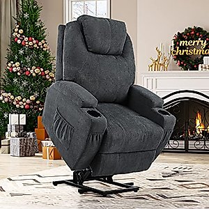 YITAHOME Power Lift Recliner Chair for Elderly, Electric Lift Chair with Heat and Massage, Fabirc Recliner Sofa with 2 Cup Holders, Side Pockets & Remote Control for Living Room,Grey