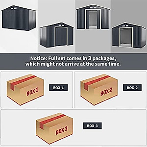 Goplus Outdoor Storage Shed, 9' X 6' Metal Garden Shed with 4 Vents & Double Sliding Door, Utility Tool Shed Storage House for Backyard, Patio, Lawn