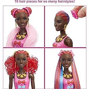 Barbie Color Reveal Glitter! Hair Swaps Doll, Glittery Blue with 25 Hairstyling & Party-Themed Surprises Including 10 Plug-in Hair Pieces, Gift for Kids 3 Years Old & Up