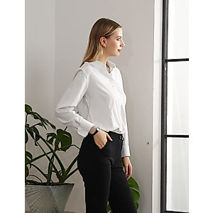 Tapata Women's Classic Button-Down Blouse Formal Work Dress Fitted Shirts Collared Long Sleeve Business Top, White, Large