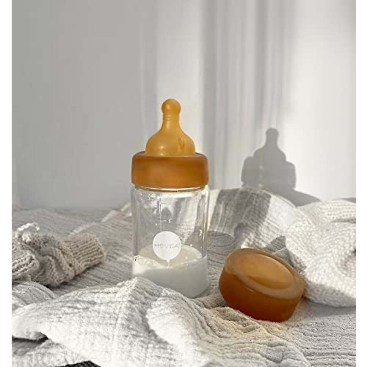 HEVEA Wide Neck Baby Glass Bottle 2-Pack Free from Plastic, BPA, and Phthalates (150 ml / 5 oz)