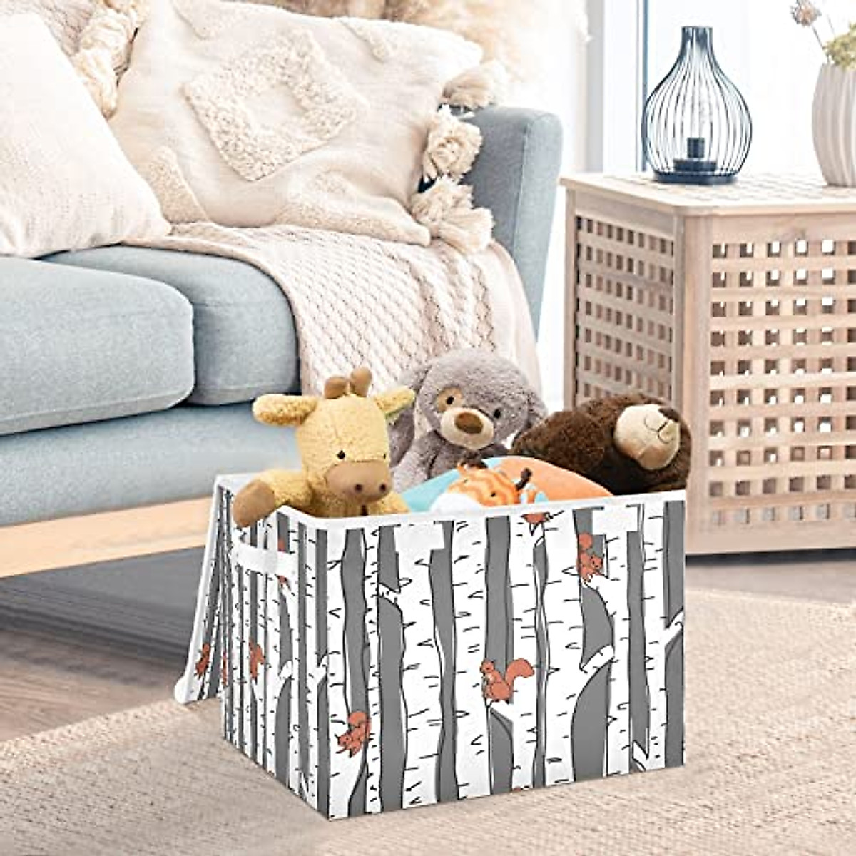 Krafig Cartoon Cute Animal Squirrel Foldable Storage Box Large Cube Organizer Bins Containers Baskets with Lids Handles for Closet Organization, Shelves, Clothes, Toys