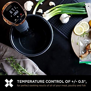 Crux Sous Vide Precision Cooker, Healthy Professional Style Slow Cooking, Quiet 360 Degree Pump, Backlit Touchscreen Display, Matte Back/Copper, one size