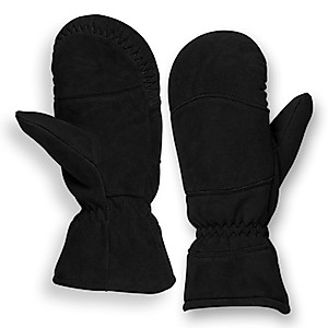 AMERICAN FUR Deerskin Suede Mittens - Black Insulated (Large)