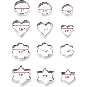 12PCS Cookie Cutters Set, Flower Round Heart Star Shape Biscuit Stainless Steel Metal Baking Molds Cutters for Kitchen