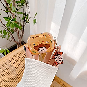 Soft TPU Cute AirPod Pro Case Cover for Apple AirPods 2019 with Charm Keychain Clip Woody Sheriff Cowboy Toy Story Pixar Disney Cartoon Cool Fun Lovely Special Kids Girls Boys Daughter Son