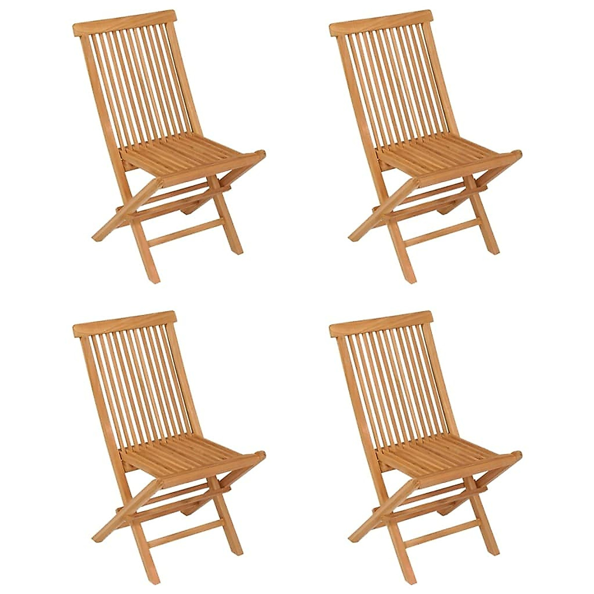 vidaXL Folding Patio Chairs Set of 4, Outdoor Wooden Seats for Garden Dining Capming Beach Deck, Stable Structure Easy to Store, Solid Teak Wood