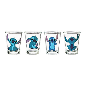 Silver Buffalo Lilo and Stitch Poses 4-Pack Mini Glass Set, 1.5 Ounces