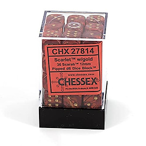 Chessex Dice d6 Sets: Scarab Scarlet with Gold - 12mm Six Sided Die (36) Block of Dice