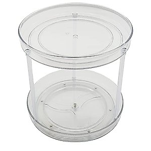 2 Tier Lazy Susan Organizer, Raised Edge Swivel Organizer for Spices, Condiments, Round Clear Turntable Organizer for Cabinets, Countertops, Bathroom, Refrigerator, Dining Room Organizer,9.5 Inches