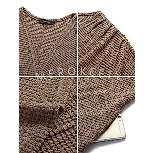 MEROKEETY Women's 2024 Fall Waffle Knit Batwing Long Sleeve Cardigan Loose Open Front Sweater Coat, Brown, XX-Large