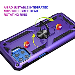 Androgate Compatible with Moto One 5G Case, Motorola One 5G UW Case, with Tempered Glass Screen Protectors, Military-Grade Metal Ring Kickstand 19ft Drop Tested Shockproof Cover Case, Purple