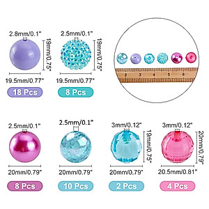 PH PandaHall 50pcs Chunk Beads, 20mm Bubblegum Beads Colorful Large Rhinestone Pearl Beads Loose Beads Round Spacer Beads for Jewelry Bracelet Necklace Pen Bag Chain Making Crafts Supplies