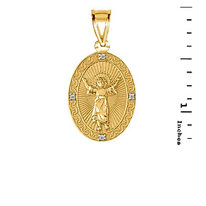 10k Yellow Gold Diamond Divine Child Divino Niño Jesús Oval Medal Pendant