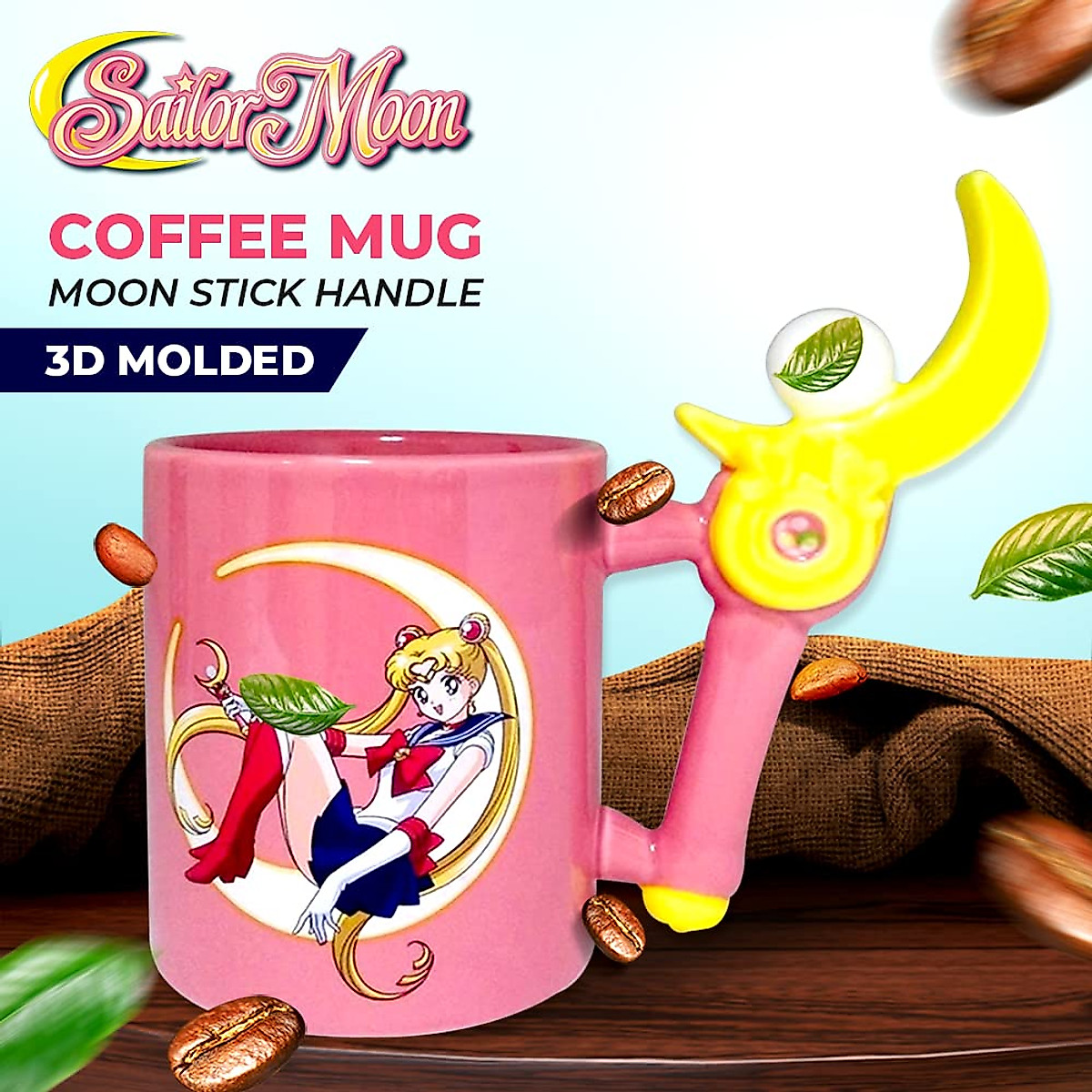 JUST FUNKY Sailor Moon Coffee Mug | 3D Molded Pink colored Ceramic Coffee Mug | Set of 1 | Anime Mug| Sailor Moon Mug |Kitchen Stuff | 13Oz Coffee Mug