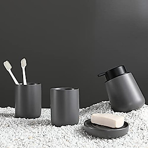 EVTHSU Ceramic Bathroom Accessory Set, 4 Pcs Bath Countertop Accessories Decor, Farmhouse Matte Hand Soap Dispenser Set with Liquid Pump Bottles, Tumbler, Soap Dish - Grey
