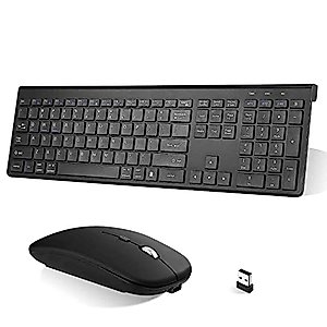 UrbanX Plug and Play Compact Rechargeable Wireless Bluetooth Full Size Keyboard and Mouse Combo for Amazon Fire 7 (2017) - Windows, macOS, iPadOS, Android, PC, Mac, Laptop, Smartphone, Tablet -Black