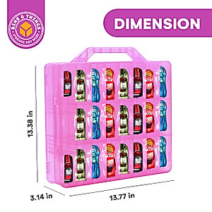 Bins & Things Toy Car Storage Organizer with 48 Compartments - Transparent Portable Car Case Storage Box for Small Items, Craft Supplies, Pills, Earrings - Ideal Organizer for Kids and Adults - Pink