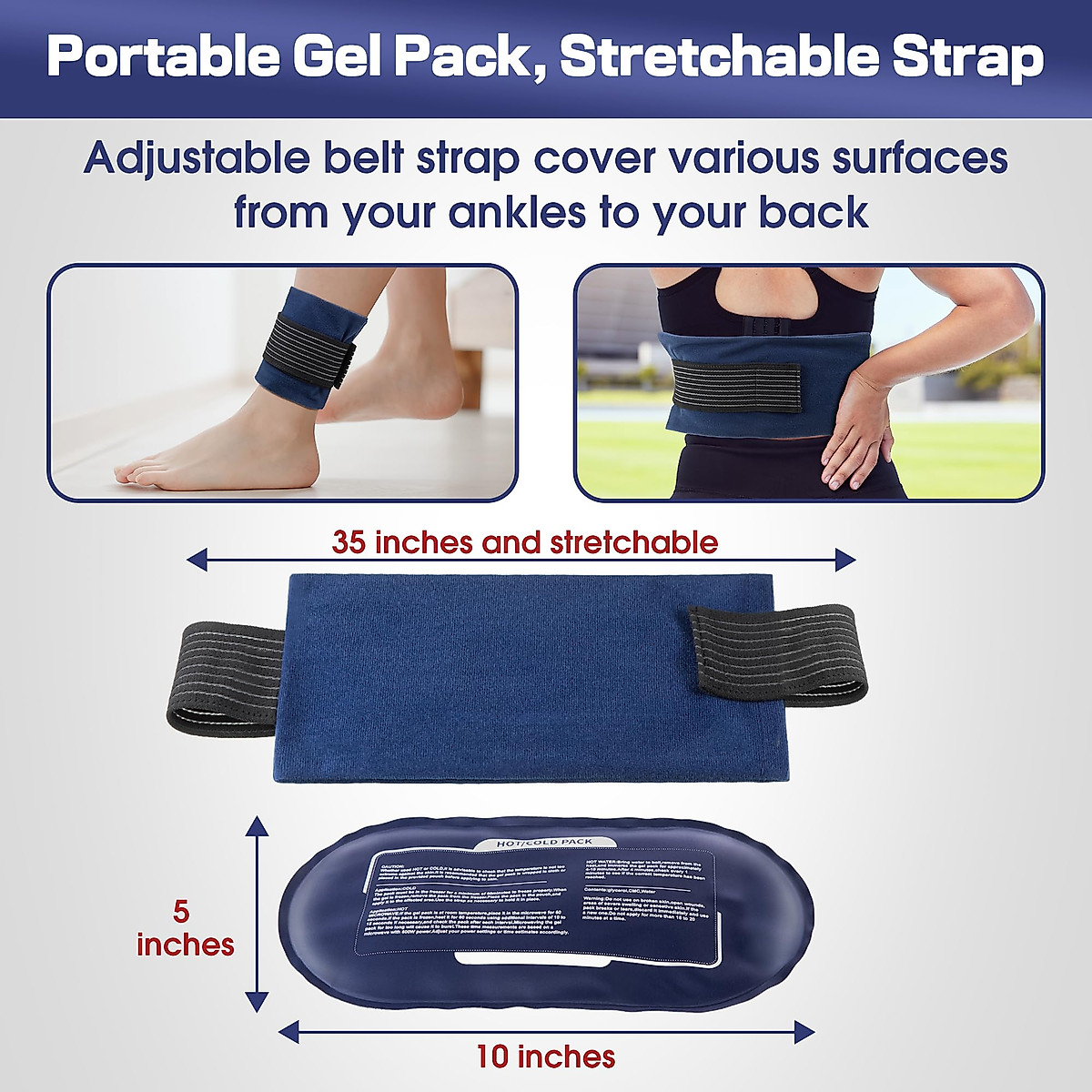 Ice Packs for Injuries Reusable, 4 Pack Hot and Cold Gel Packs and 2 Pack Adjustable Flexible Gel Wraps for Back Shoulders Arms Knees and Legs Injury Recovery, Alleviate Joint and Muscle Pain Relief