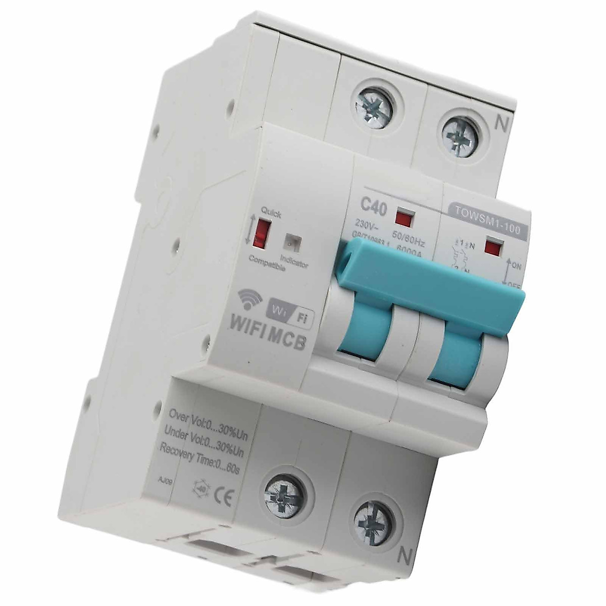 Circuit Breaker AC 230V Din Rail Mount Automatic Reclosing Leakage Air Switch for Households Factories (40A)