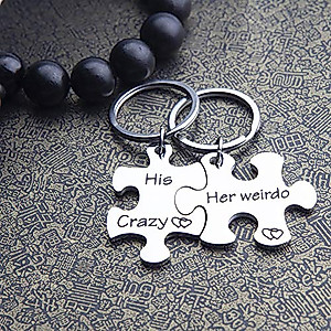 Couples Keychains Set His Crazy Her Weirdo Best Christmas Gifts Stocking stuffer Birthday Gift for Couple Husband Wife Girlfriend Boyfriend Him Her Personalized Puzzle Piece Pendant Key Chain Charm