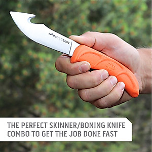 OUTDOOR EDGE WildBone, 4-Piece Hunting Knife Set, Field Dressing & Game Processing Knives - Gut-Hook Skinning & Boning/Fillet Knife, Carbine/Ceramic Sharpener, Camo Belt Scabbard - Deer & Elk