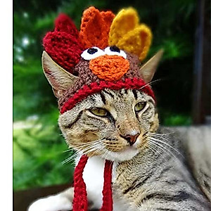 Thanksgiving Pet Costume Cat Turkey Hat Pet Knitted Cap Crochet Hat for Cats Small Dogs Halloween Thanksgiving Apparel