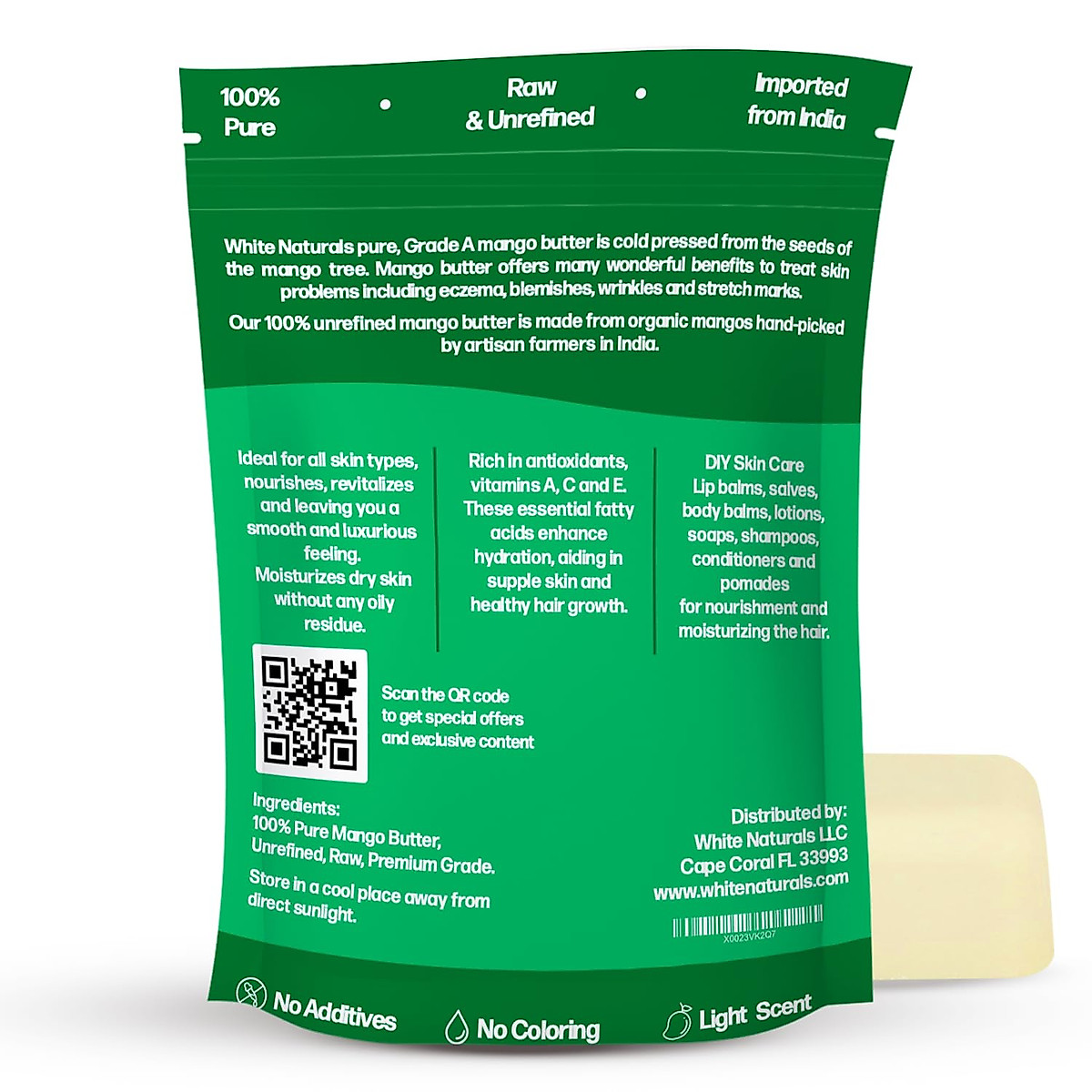 Mango Butter Raw Organic Unrefined Natural Pure Skin & Hair Moisturizer, Cold Pressed, Use with Shea in DIY Whipped Body Butter, Soap Making, Mango Seed Body Lotion, Lip Balm Hand Cream 16oz Block